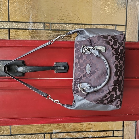 Coach | Bags | Coach Signature Collette Greysilver Leather Canvas ...